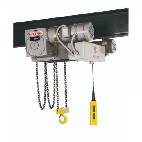 Chester 4 Ton Electric Chain Hoist, Low Headroom Push Trolley