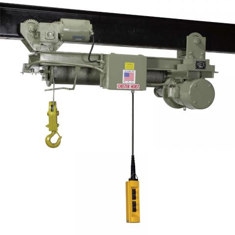 Chester 2 Ton Wire Rope Hoist, 30' Lift, Motorized Trolley